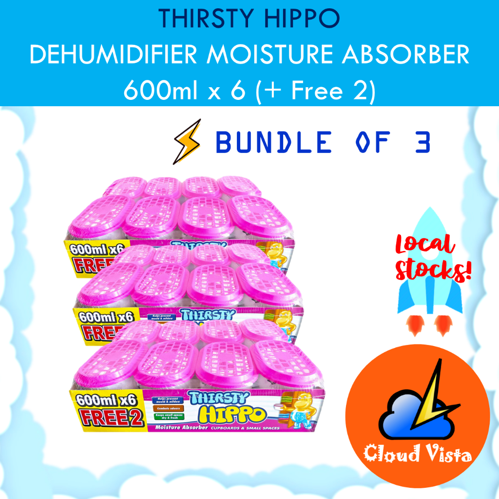 [Bundle of 3] Thirsty Hippo Dehumidifier Moisture Absorber (600ml x 24s ...