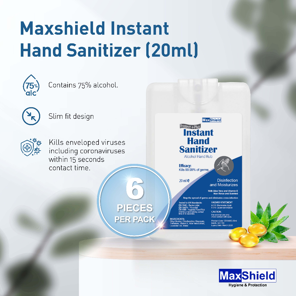 MaxShield Pocket-Size Instant Hand Sanitizer Alcohol Hand Rub (6 x 20ml ...