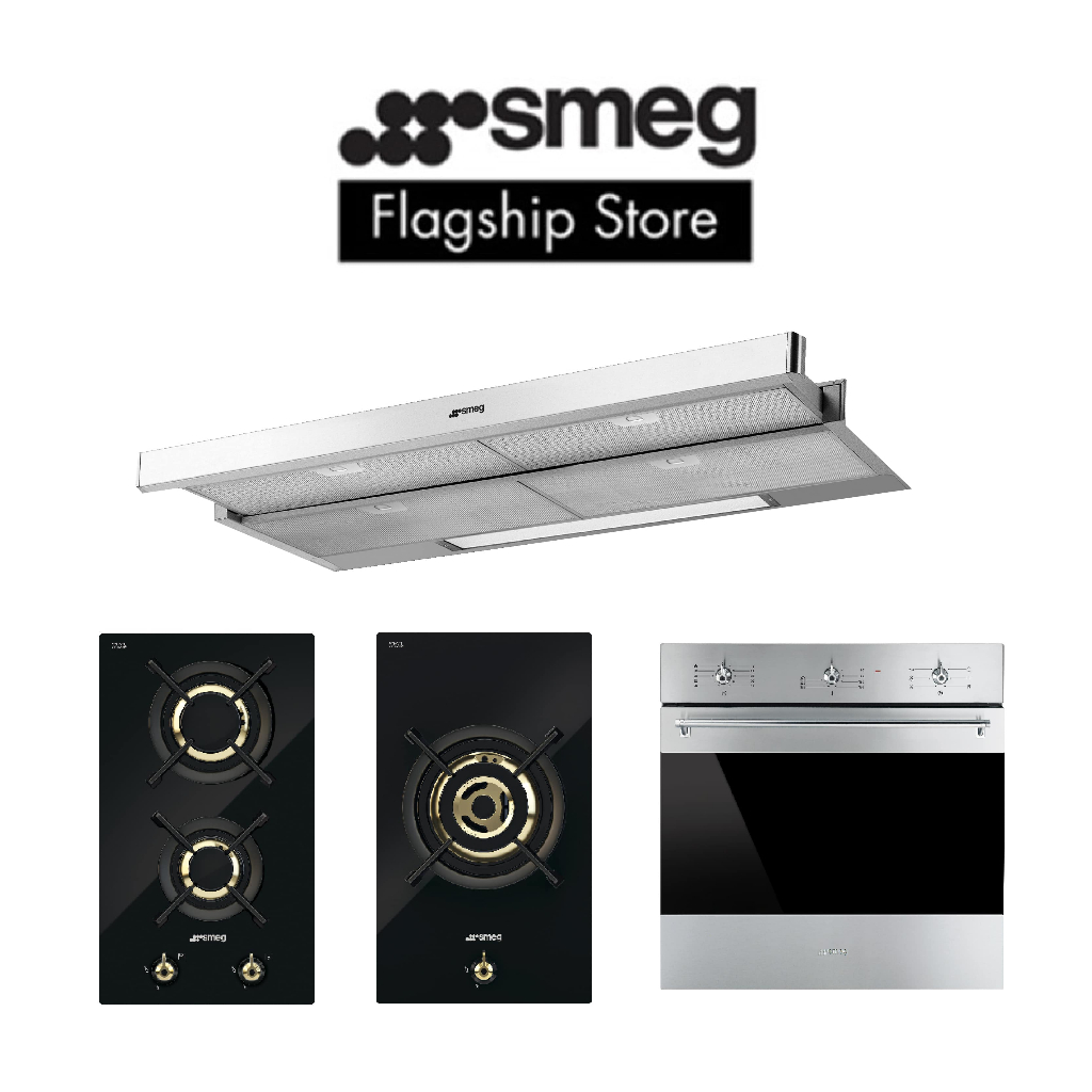 SMEG MDA Bundle Deal Hood, Hob & Oven, 90cm Telescopic+Domino Gas hob ...