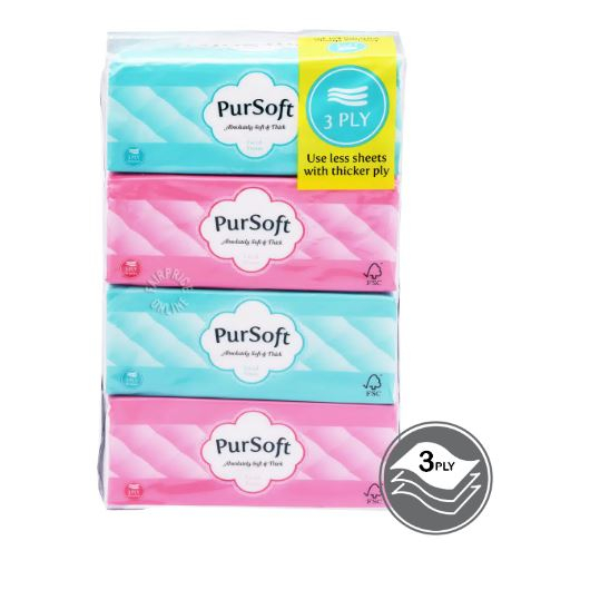 PurSoft Facial Tissues - 3 Ply 4 x 120 per pack | Shopee Singapore