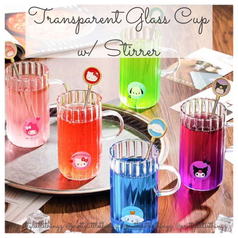 * SG READY STOCK * Transparent Glass Cup w/ Stirrer (Hello Kitty ...