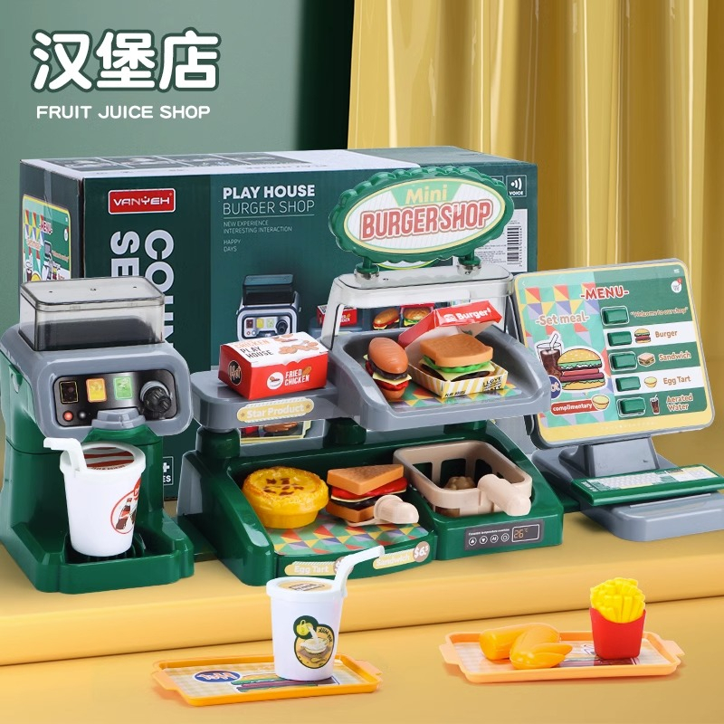 Children's Supermarket Cash Register Toy Set, Burger Cashier Counter ...