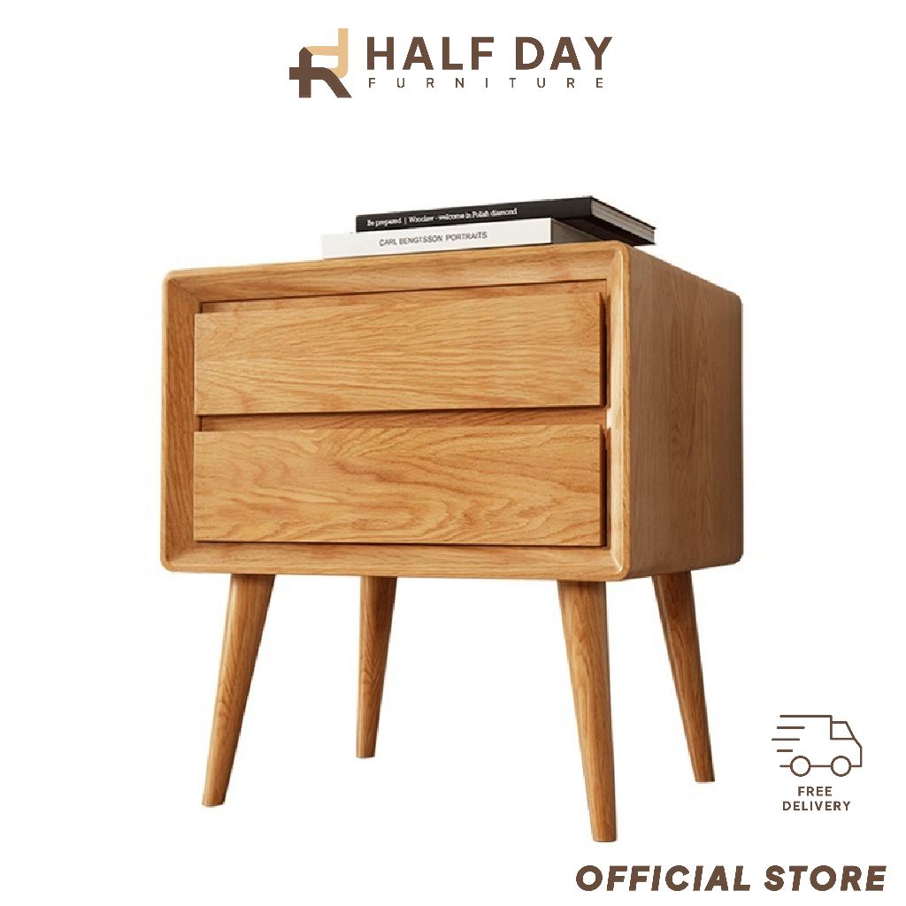 Halfday - Warner's Japanese Style Solid Wood Bedside Table with Drawer ...