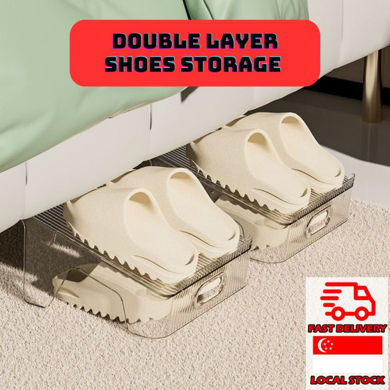 🇸🇬SG Ready Stock🇸🇬 Dual Double Slot Space Shoes Stacker Rack Organiser ...