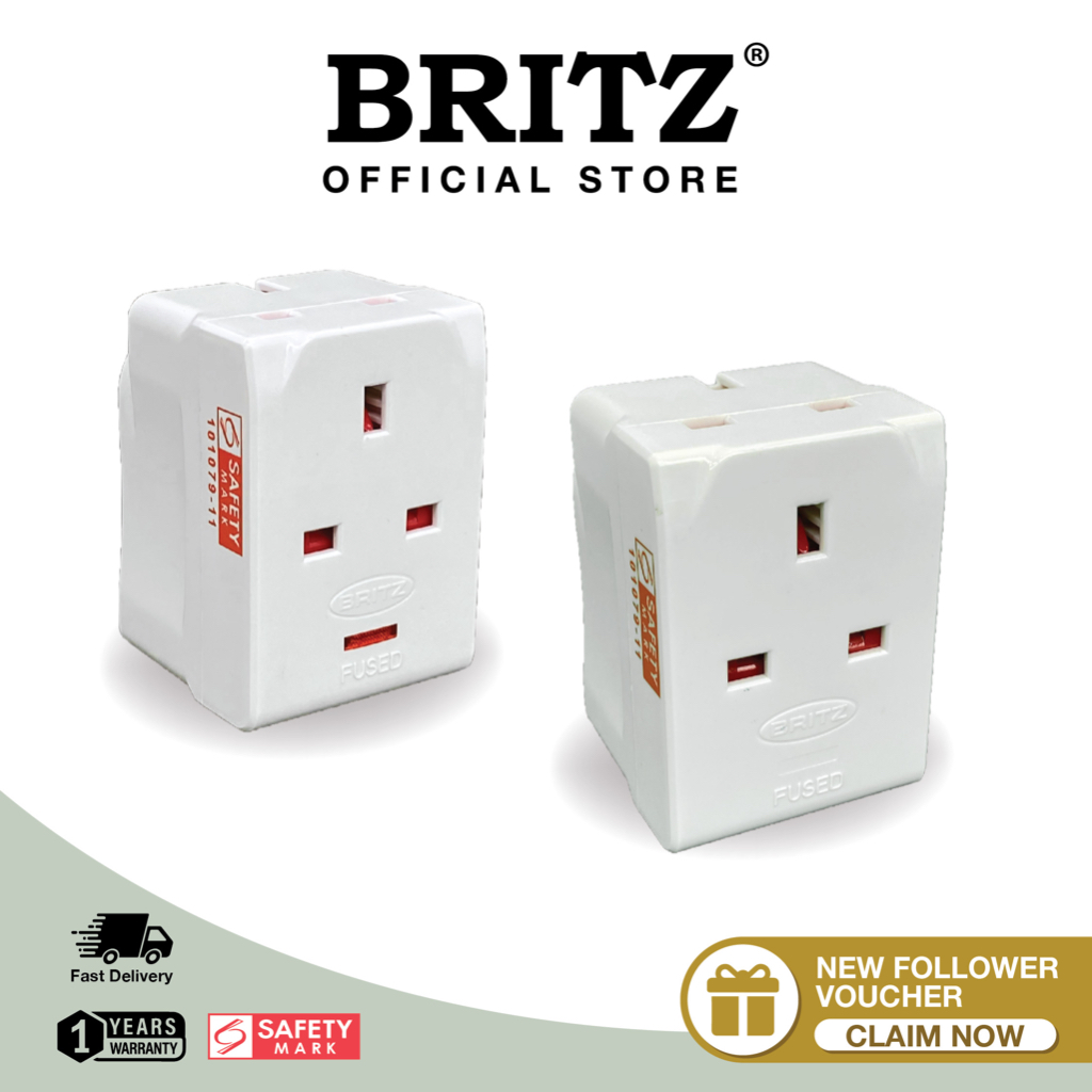 BRITZ 3 Way Multi Adaptor With 2-Pin Direct, Neon Light & Surge ...