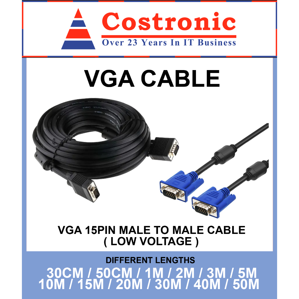 VGA Cable 15PIN Male to Male ( 30CM / 50CM / 1M / 2M / 3M / 5M / 10M / 15M / 20M / 30M / 40M ...