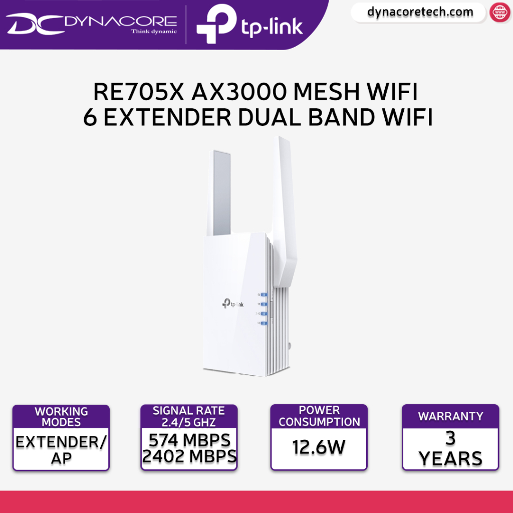 DYNACORE - TP-LINK RE705X AX3000 Mesh WiFi 6 Extender Dual Band WiFi 6 ...