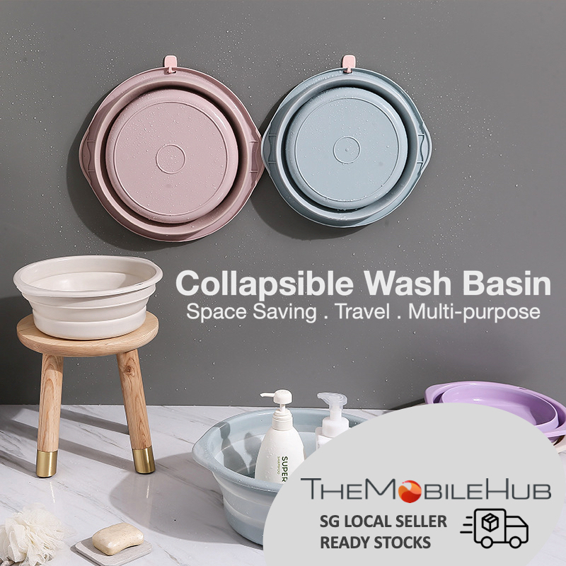 Collapsible Wash Basin Foldable Pail Space Saving Travel Multi-purpose ...