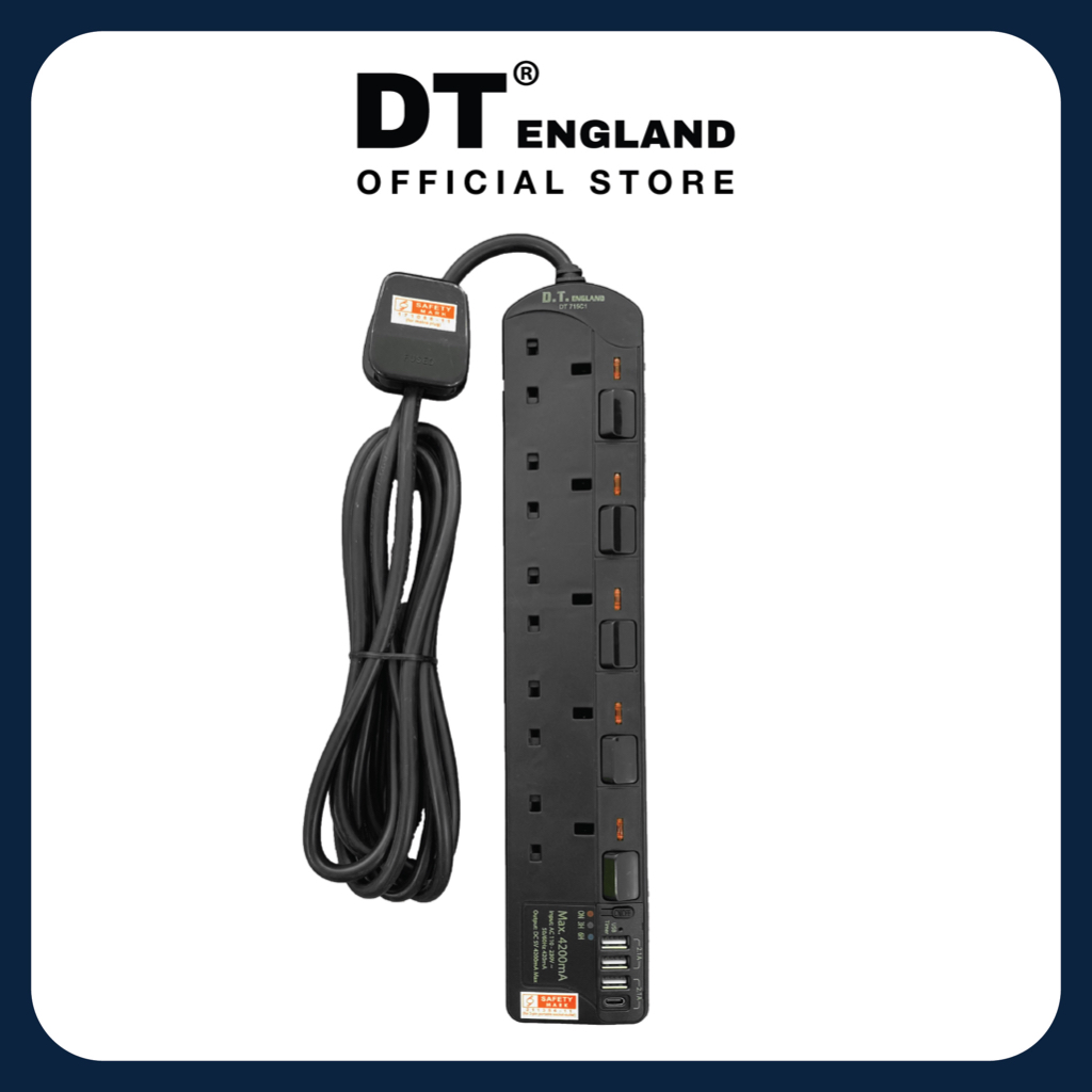 [BLACK SERIES] DT England TYPE C Charger and 4 USB Timer Extension ...