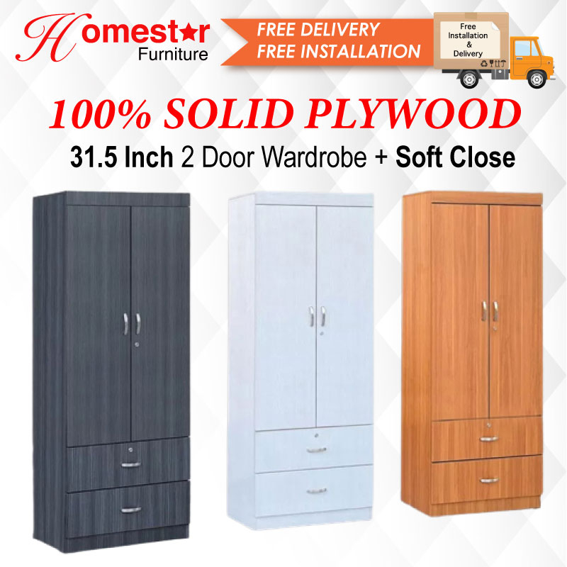 HOMESTAR. Full SOLID Plywood Soft Closing 31.5 Inch 2 Doors Wardrobe ...