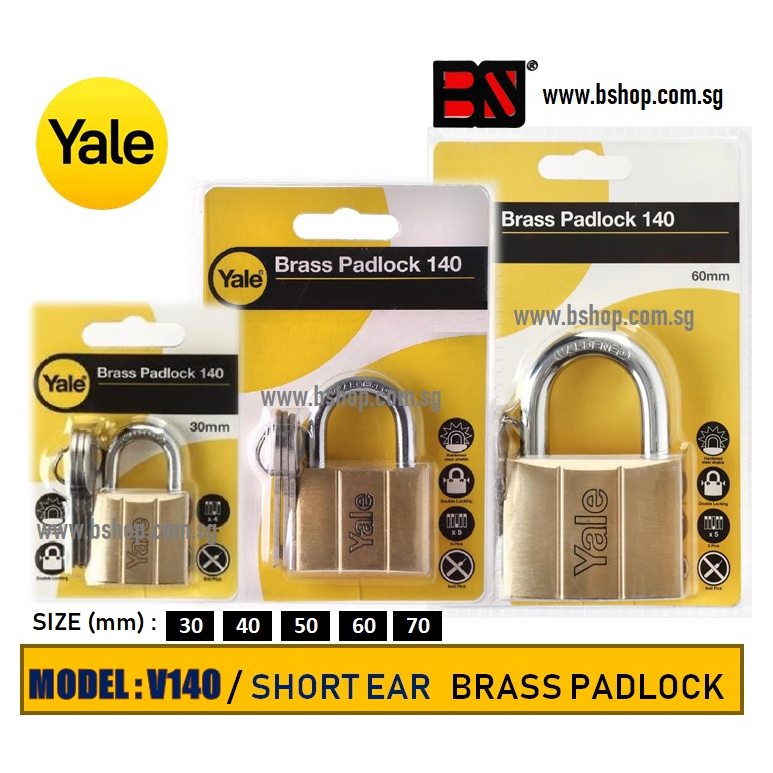 YALE BRASS PADLOCK V140 SERIES SHORT SHANK 30MM TO 70MM | Shopee Singapore