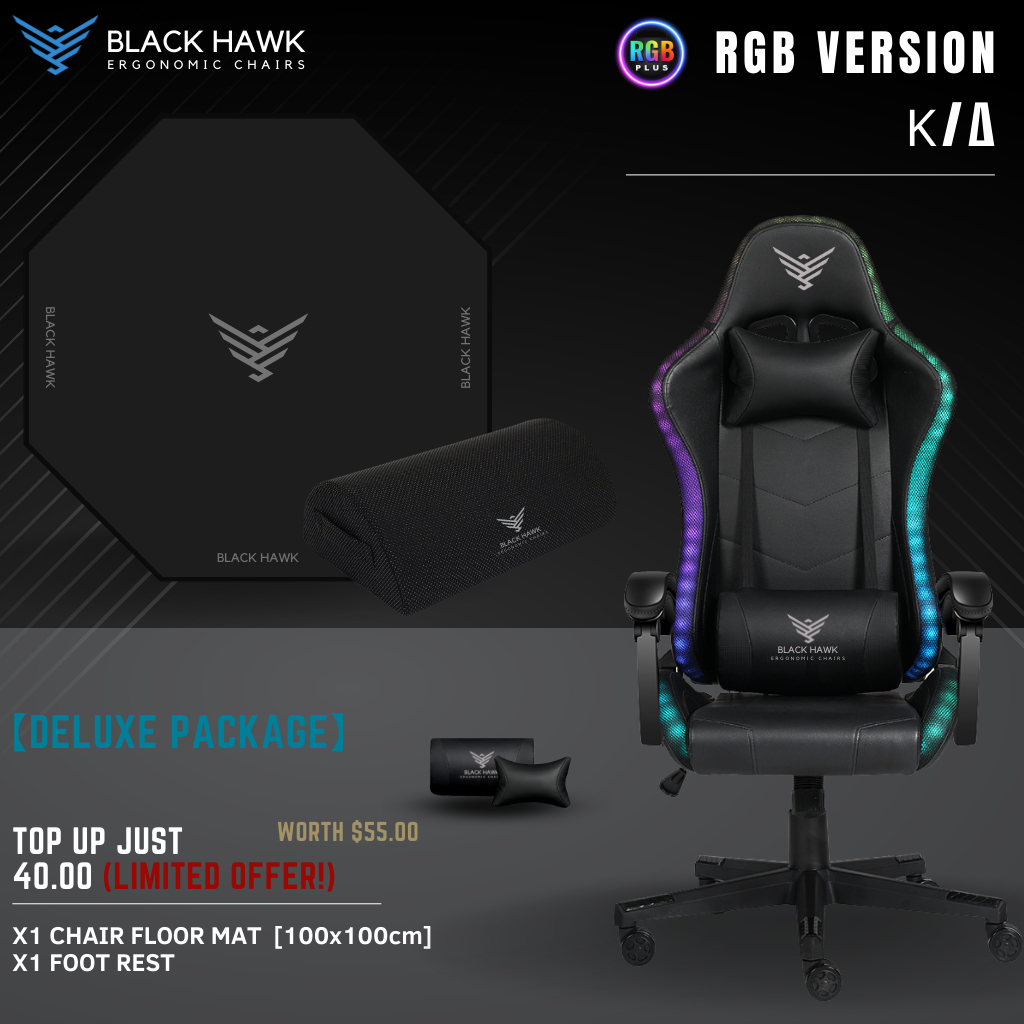 🦅 (𝐒𝐆 𝐒𝐓𝐎𝐂𝐊) Black Hawk RGB Gaming Chair / Gaming Chair / Computer ...