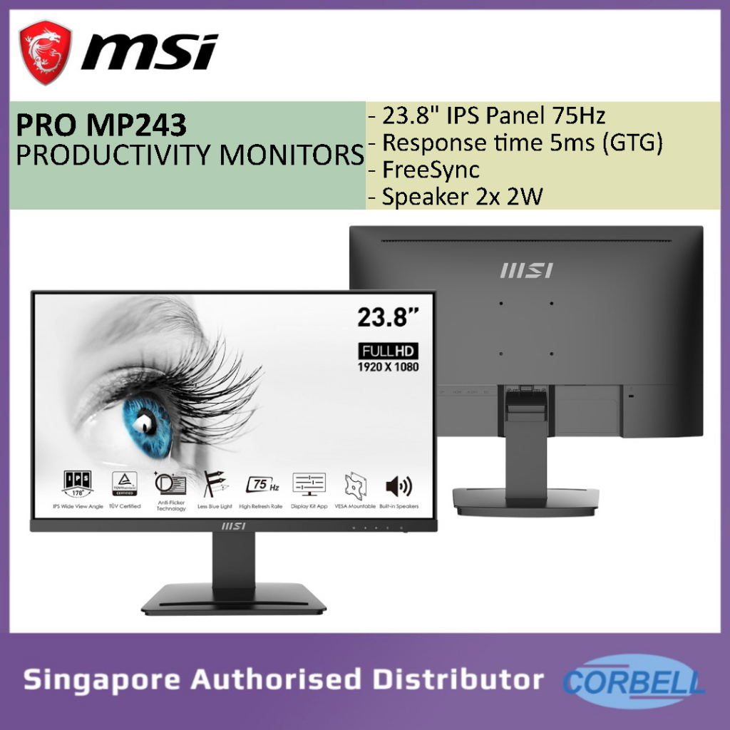MSI PRO MP243 23.8" Flatscreen Monitor FHD/IPS Panel/75hz/5ms (GTG ...
