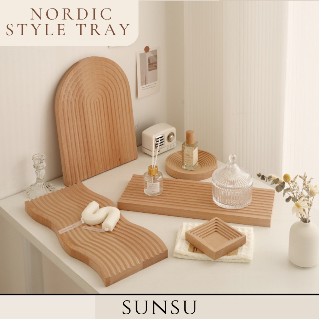 SUNSU - Nordic Style Art Wooden Tray / Wavy Solid Tray / Japanese ...