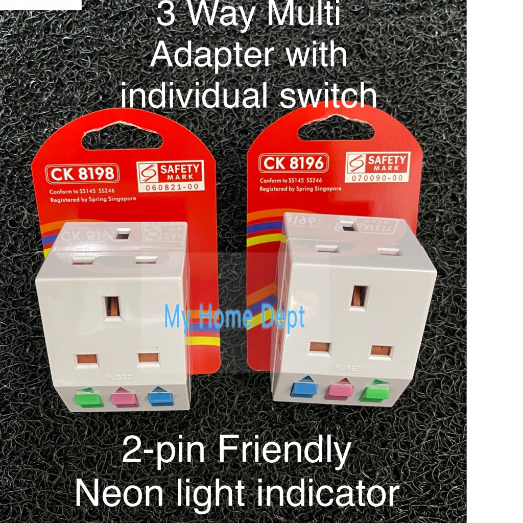 3 Way Adapter With Individual Switch / Multi Plug Adaptor with ...