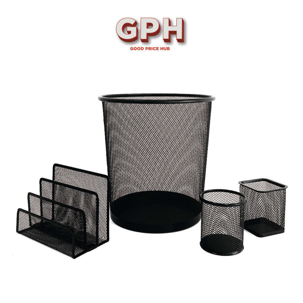 Circular Black Metal Mesh Paper Bin / Stationary Holder / Paper Holder ...