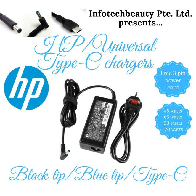 HP/Max Power laptop charger 45w/65w/90w/120w (Blue tip/Black tip/Type-C ...