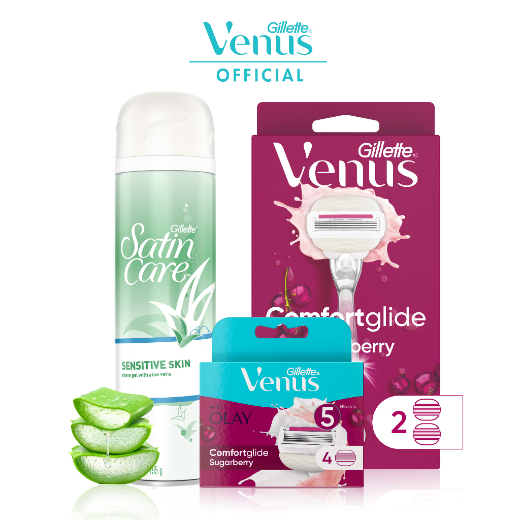 [Bundle of 3] Gillette Venus Comfortglide Sugarberry 1 Handle + 6 Razor Blade Refills ...
