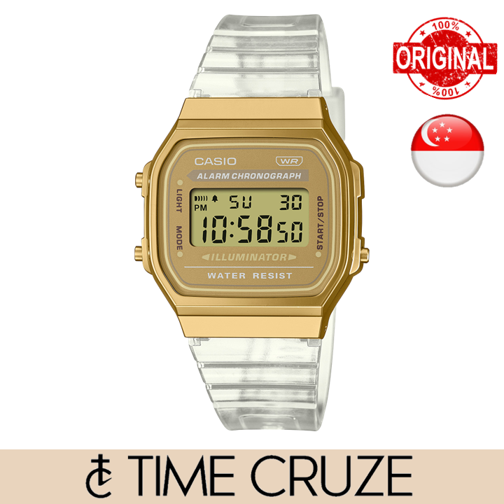 [Time Cruze] Casio A168 Jelly Transparent Digital Gold Tone Case Unisex ...