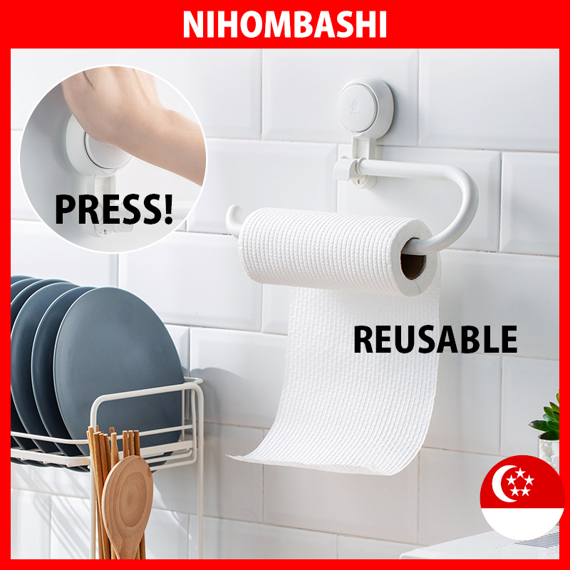 [SG Seller] Vacuum Suction Cup Kitchen Roll Holder Wall Mount No ...