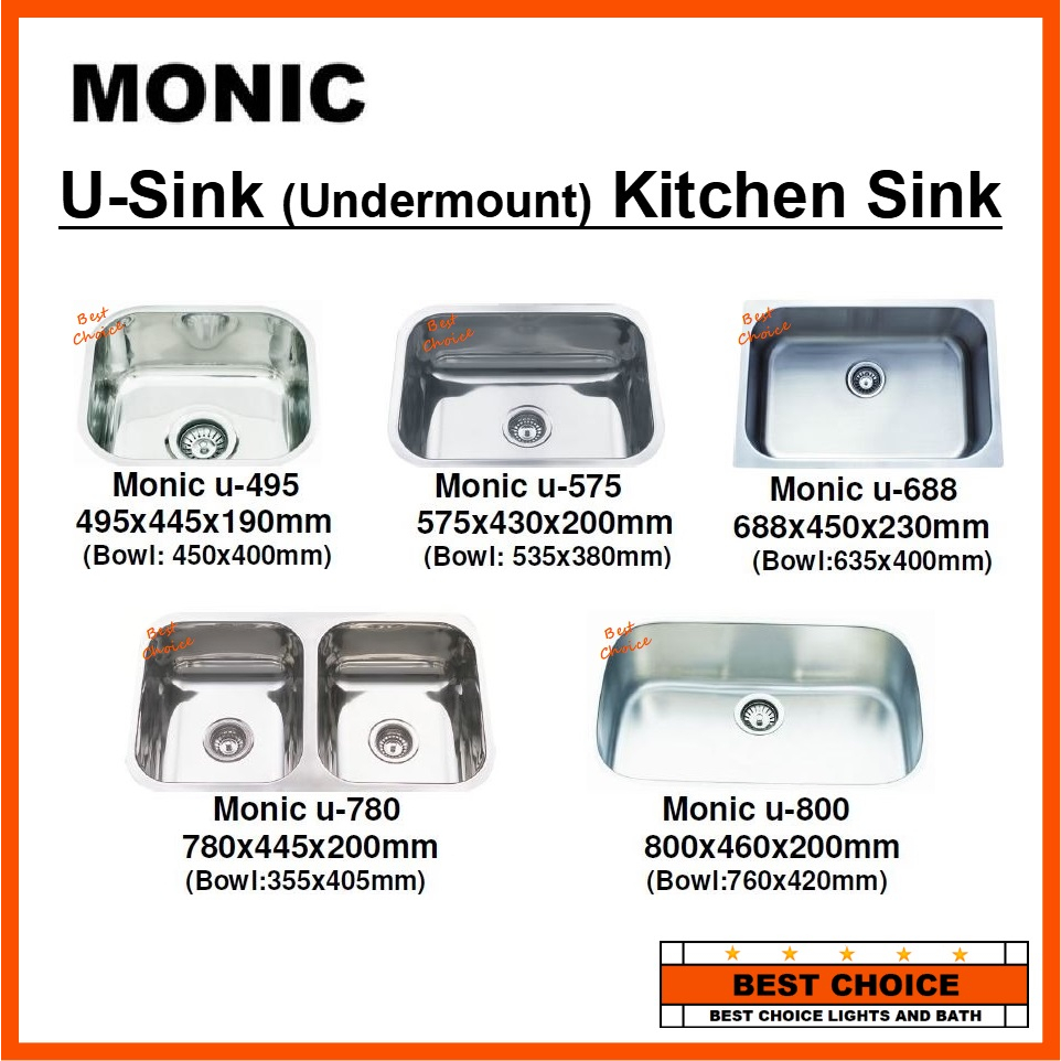 Monic U-Sink Stainless Steel Undermount Kitchen Sink | Shopee Singapore