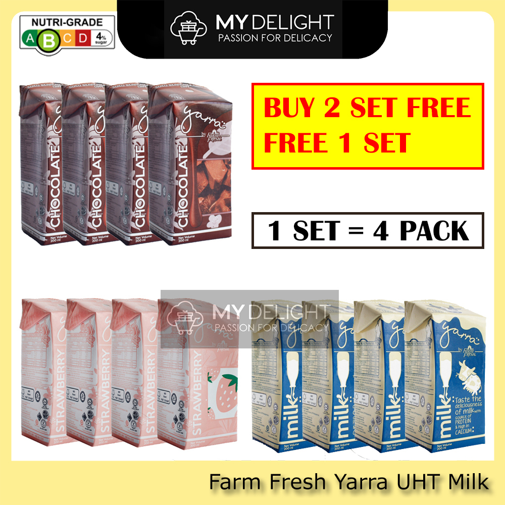 (4 x 200ml) Yarra Farm Fresh UHT Milk Chocolate Strawberry SG Ready ...