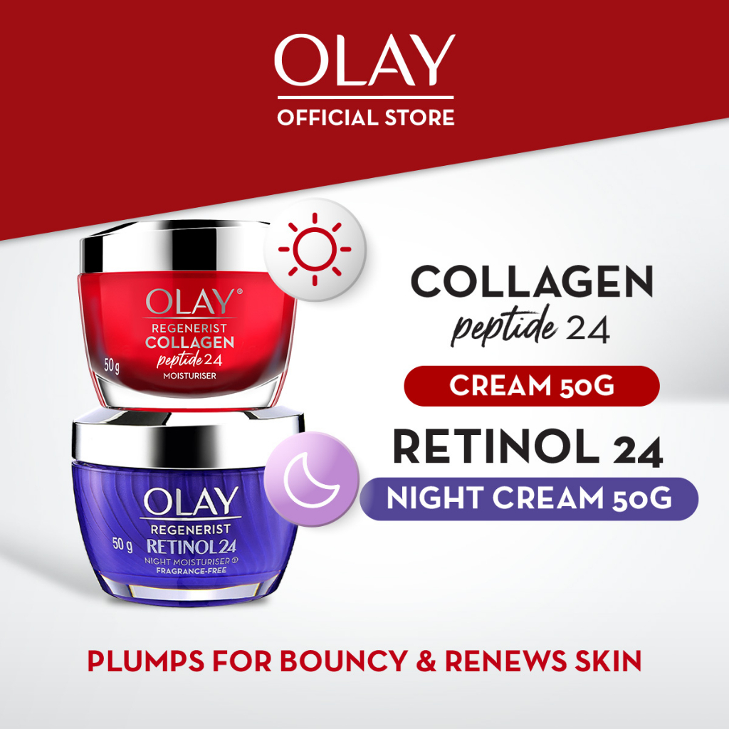 Olay Regenerist Collagen Peptide 24 Moisturiser 50 g + Retinol 24 Night Cream 50g | Shopee Singapore