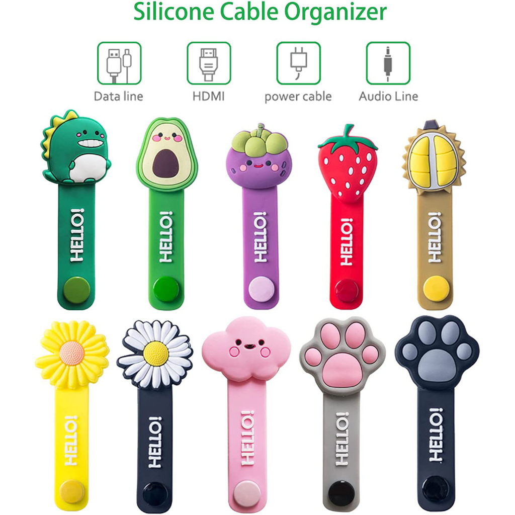 (SG Ready Stock) Cute Cartoon Cable Organizer Wrap Clips Wire Cord ...