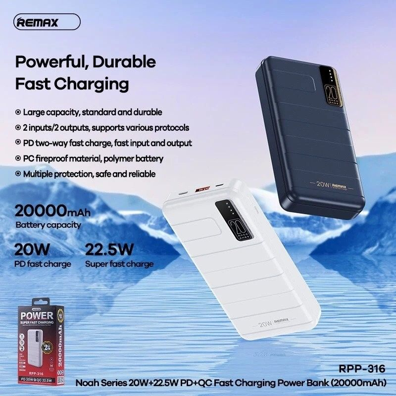 Remax 22.5W Power Bank PD 20W + QC 3.0 20000mAh Type-C Fast Charging ...