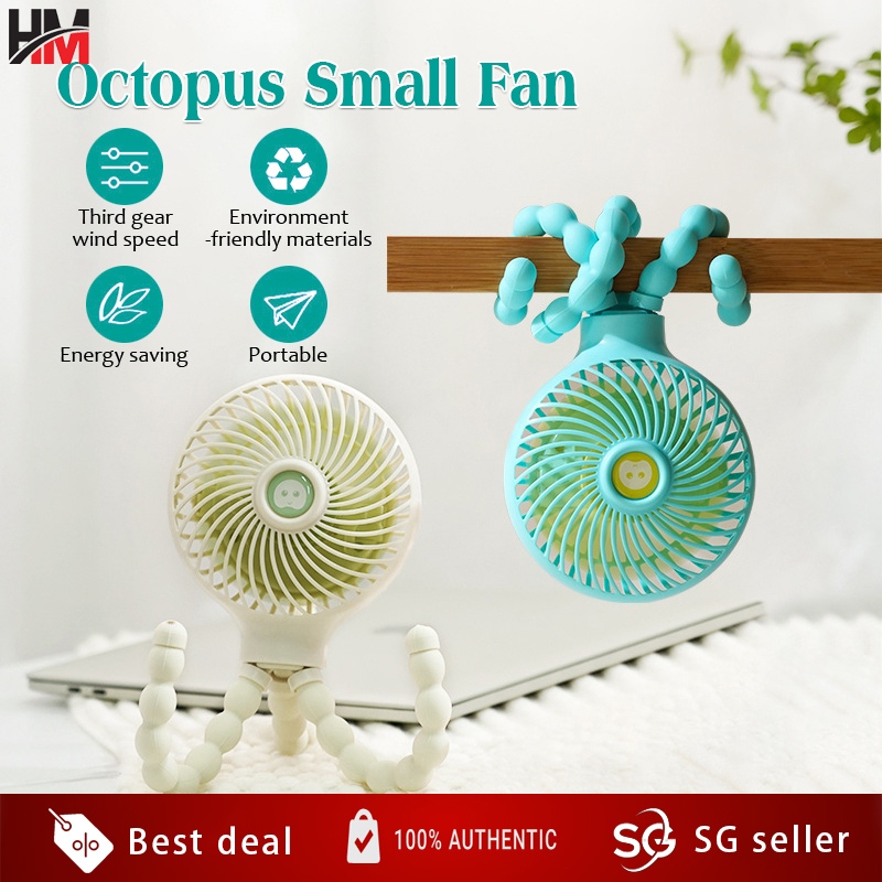 Portable USB Small Mini Octopus Fans 2000mAh Battery Rechargeable Clip ...