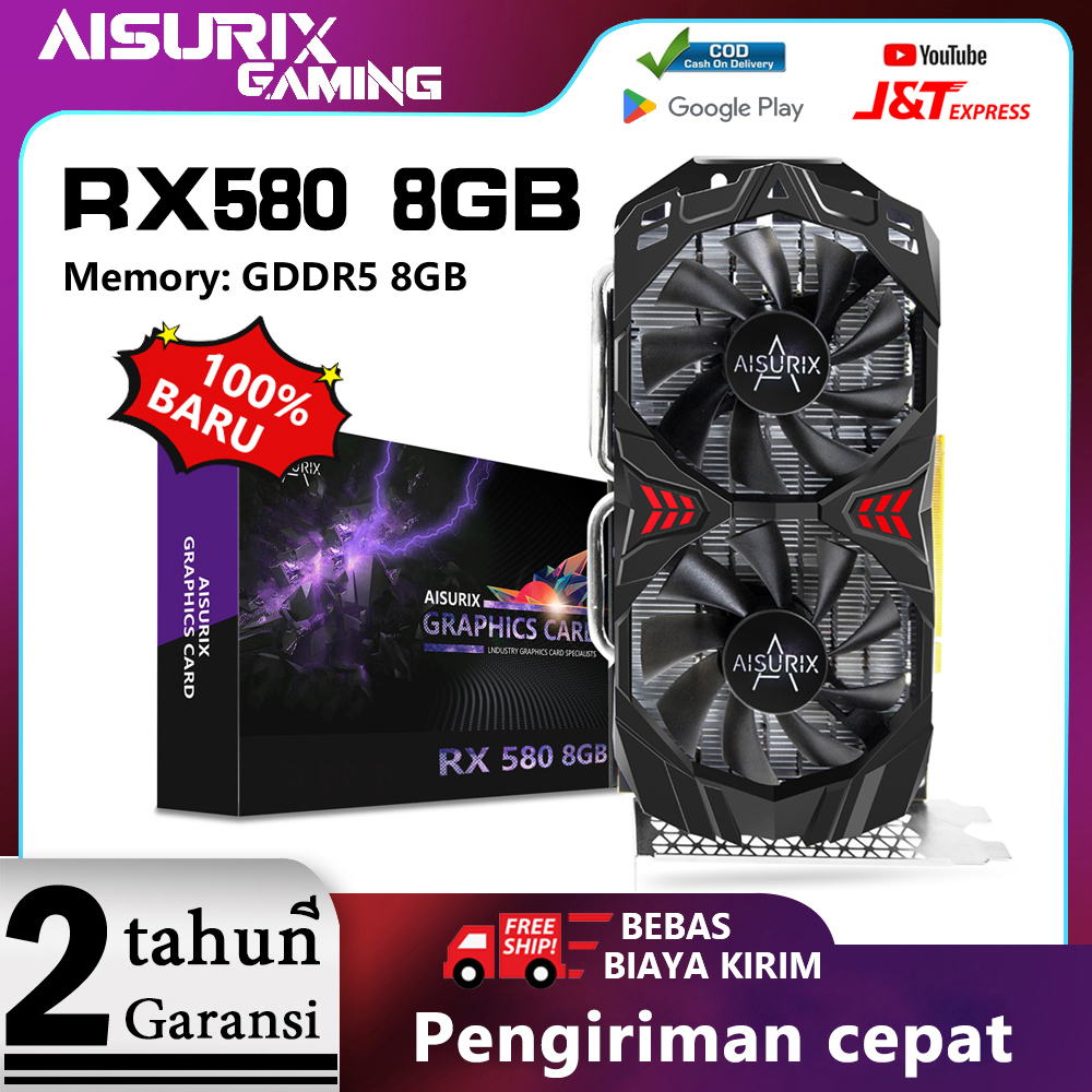 AISURIX VGA AMD RADEON RX 580 8GB VGA Card ddr5 256Bit 2048SP HDMI New ...