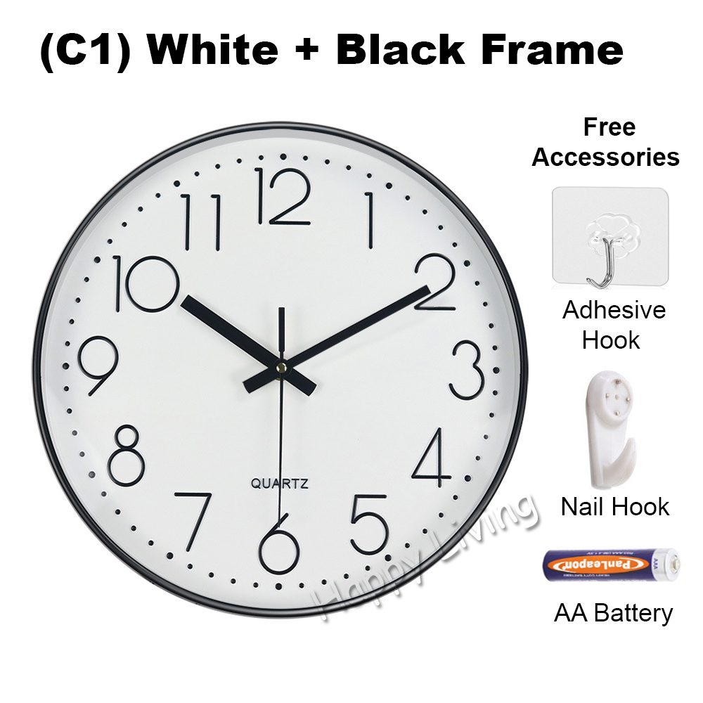 (SG STOCK) Quartz Silent Wall Clock for Living Room Home Office with ...