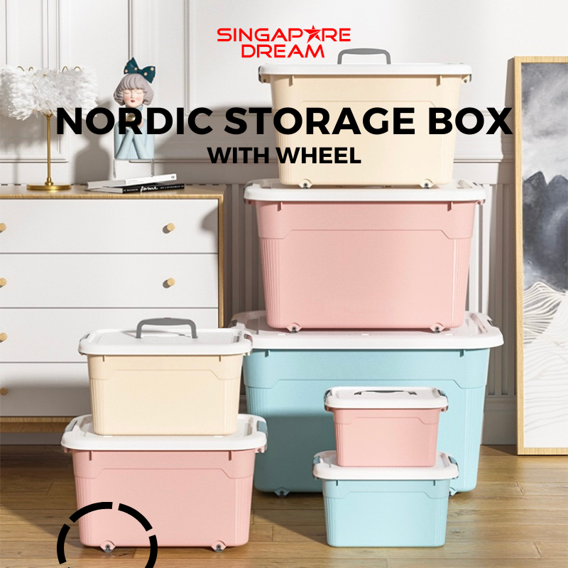 Home Storage Box Container w Wheels - Stackable Large Capacity Plastic ...