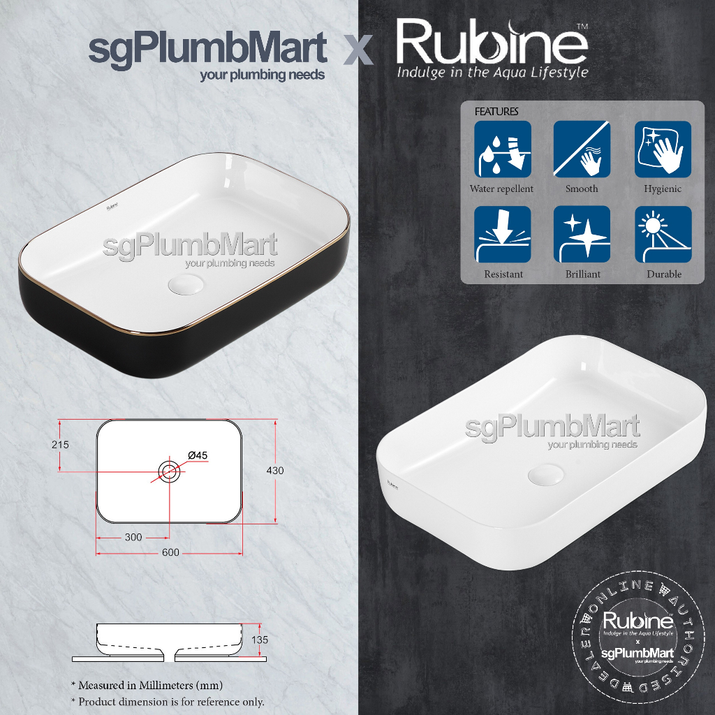 Rubine x sgPlumbMart EVEA 60 Countertop Ceramic Basin 600x430x135mm ...