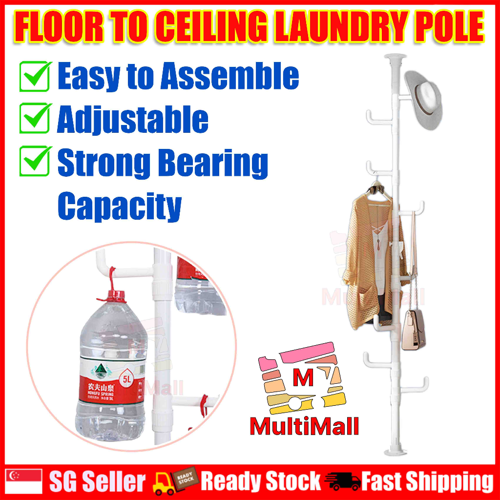 Floor to Ceiling Drying Pole Adjustable Standing Laundry Tension Rod ...