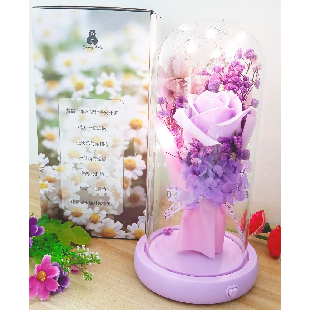 Preserved Flower Glass Cover With Music And Light ( With Gift Box ...