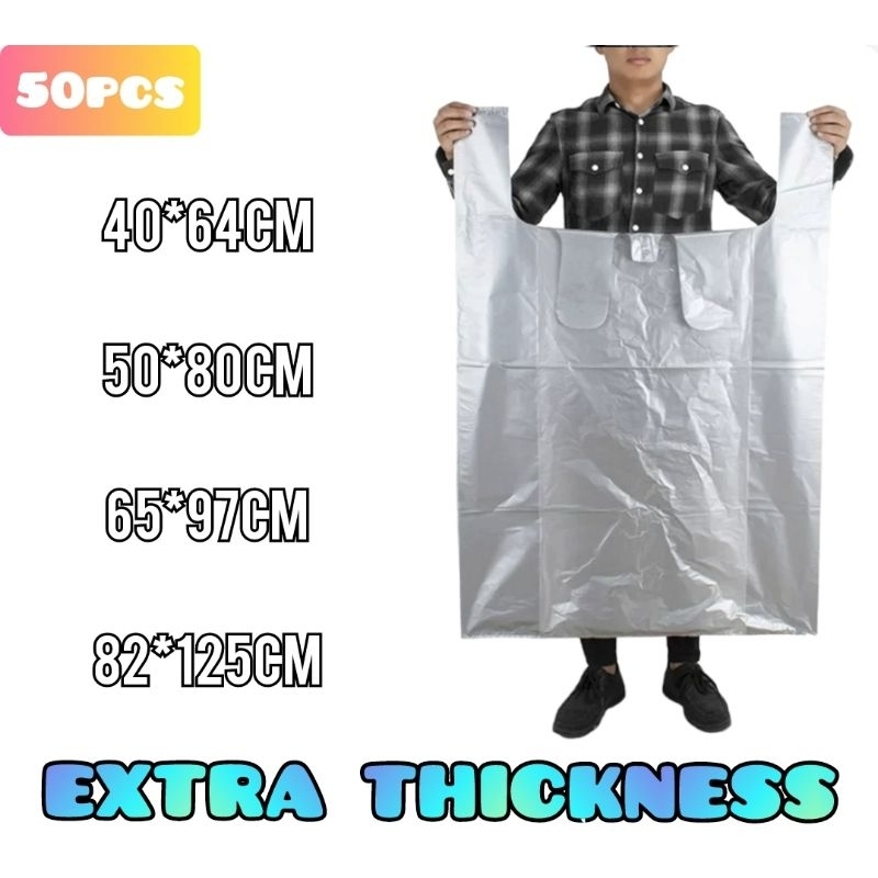 [SG Ready Stock]Premium Quality 50pcs Silver Big Plastic Bag, Shopping ...