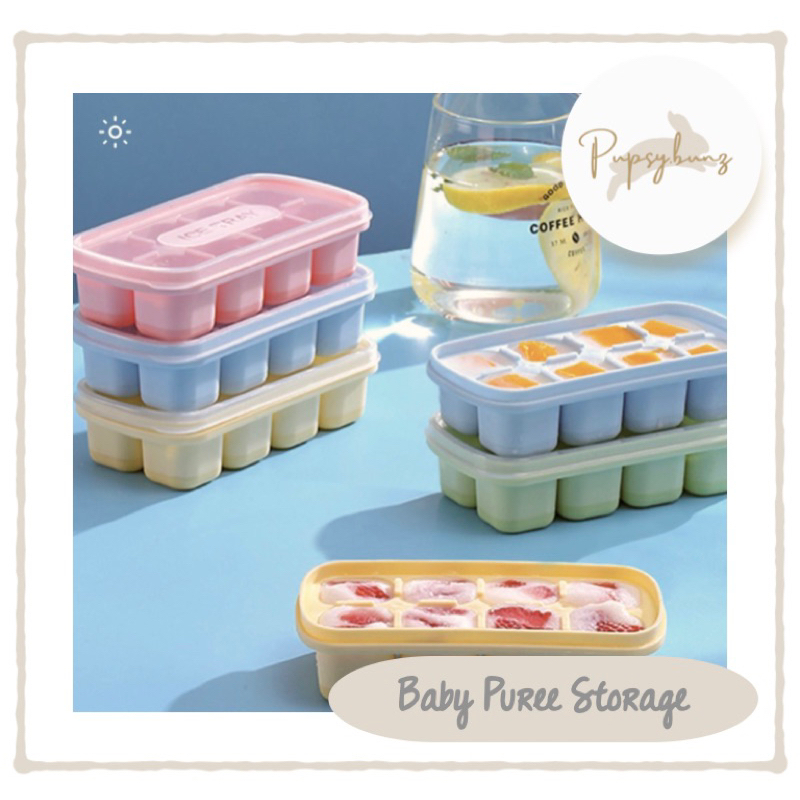 Baby Food Puree Icecubes Silicon Storage Tray w/ Lid Infant Kids ...