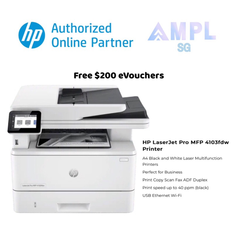 HP LaserJet Pro MFP 4103fdw White Laser Multifunction Printer | Free $200 eVouchers Print| Copy ...