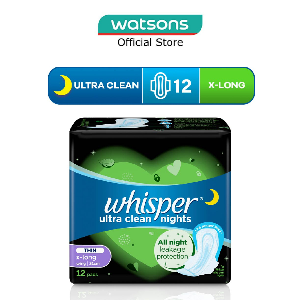 WHISPER Ultra Clean Sanitary Napkins with Wings for Heavy Day or Night ...