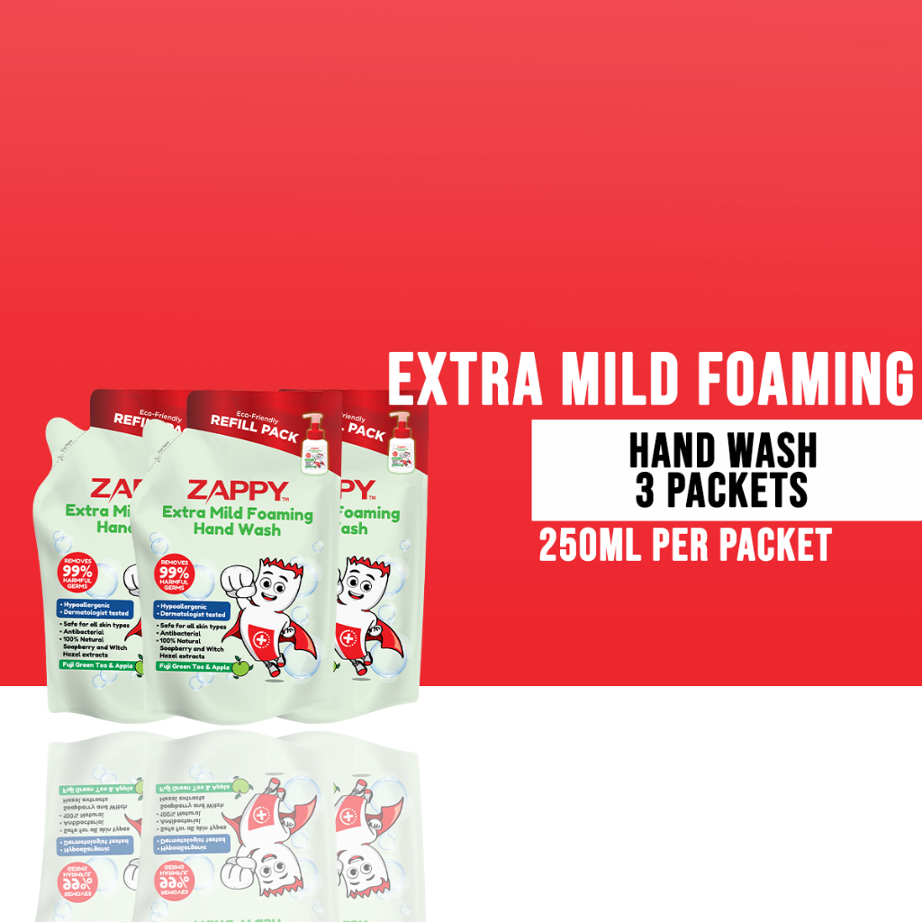 Zappy Extra Mild Foaming Hand Wash Refill Pack 250ml x 3 Packets ...