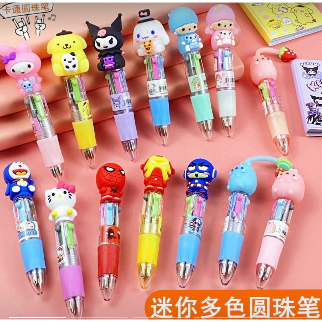 Mini Pen with Cute Cartoon Character Multicolor Ballpoint Pen Writing ...