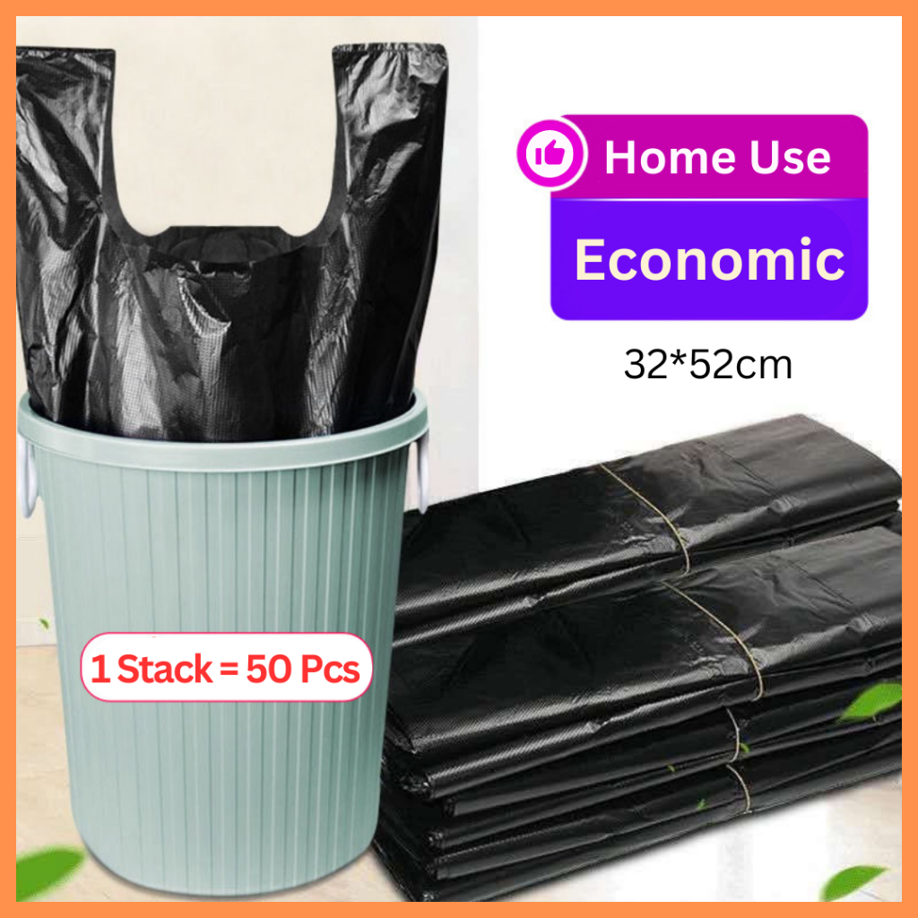 50 Pcs Black Trash Bag Garbage Bag Rubbish Bag Plastic Bag Dustbin Bag ...