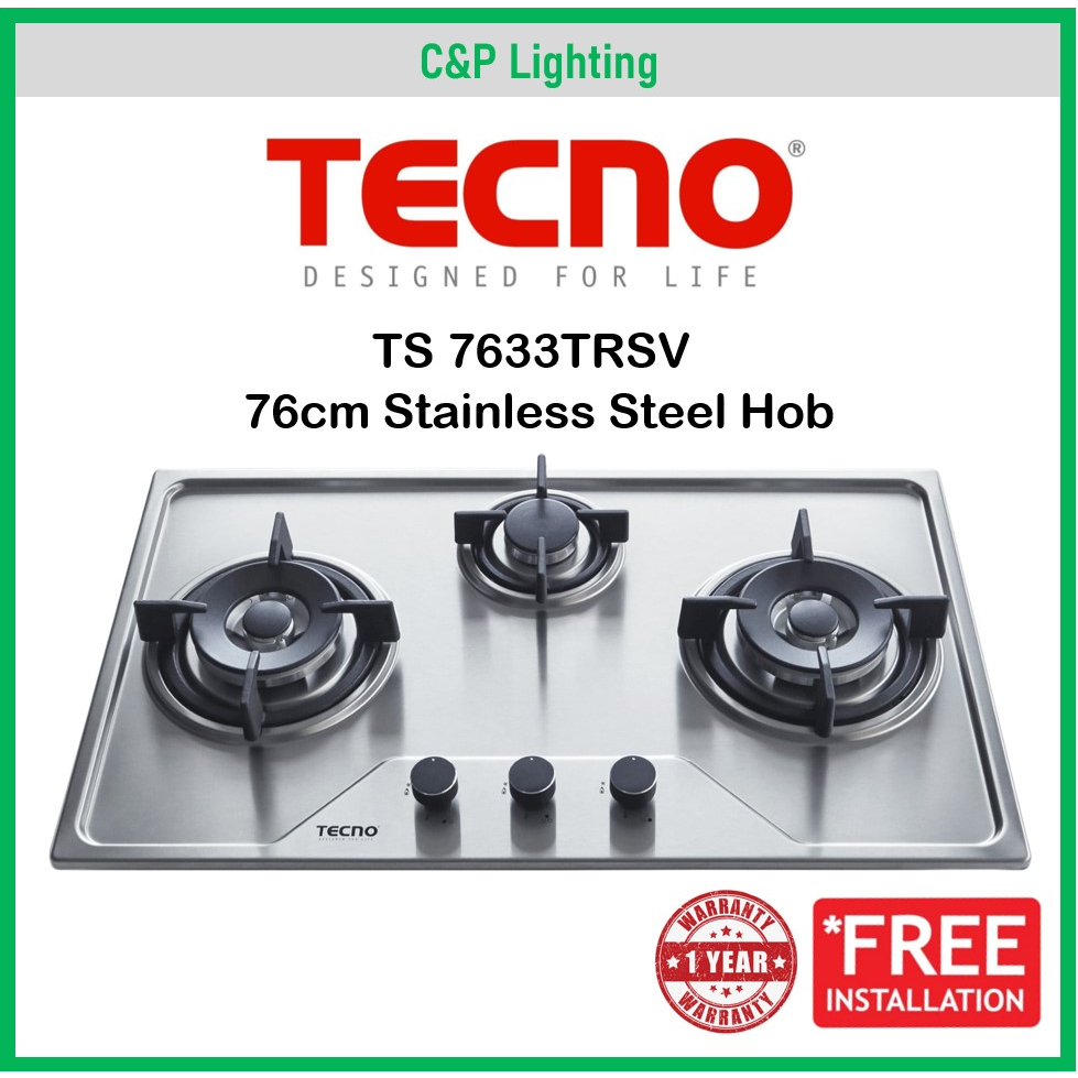 Tecno 76cm 3 Burner Stainless Steel Cooker Hob Gas Stove TS 7633TRSV ...