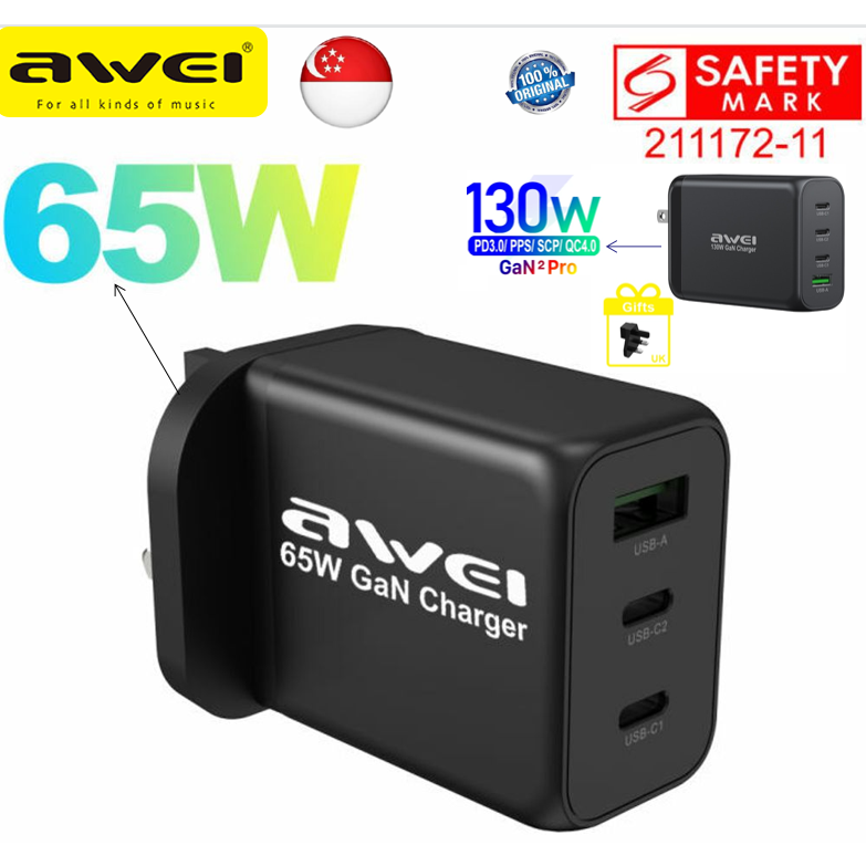 AWEI PD19 130W PD18 65W C-851 20W Quick Charge Charger QC 4.0 Charger ...