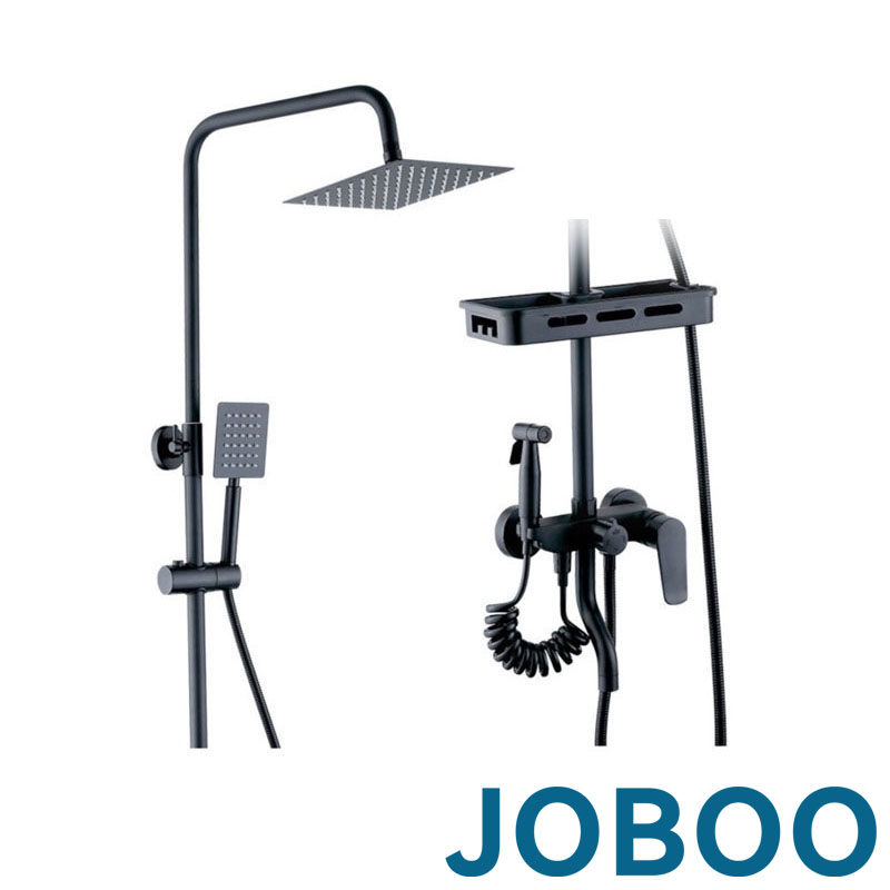 JOBOO Shower Set 4 In 1 Black Shower Bathroom Copper Faucet Cold And ...