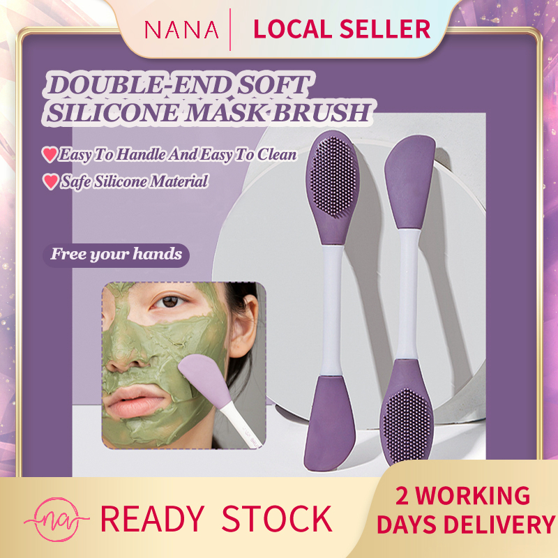 [SG] 💄👩Double-end Soft Silicone Mask Brush Pores Cleaning Facial Brush ...