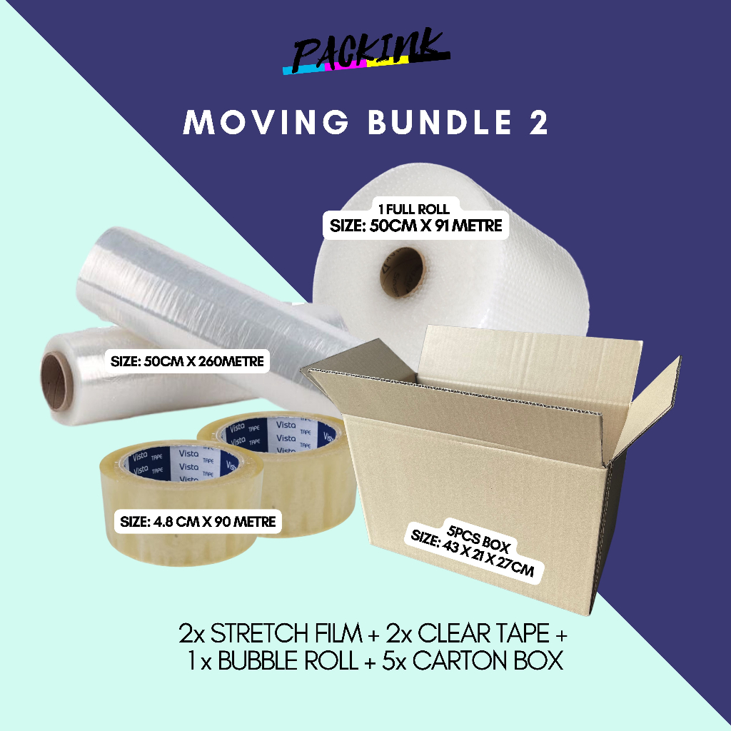 MOVING SUPPLIES BUNDLE - (Stretch film + Clear Tape + Bubble roll ...
