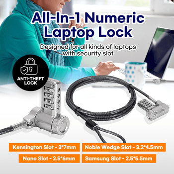 🔥 All-In-1 Numeric /Key Laptop Lock 🔥 Compatible with Noble Wedge ...