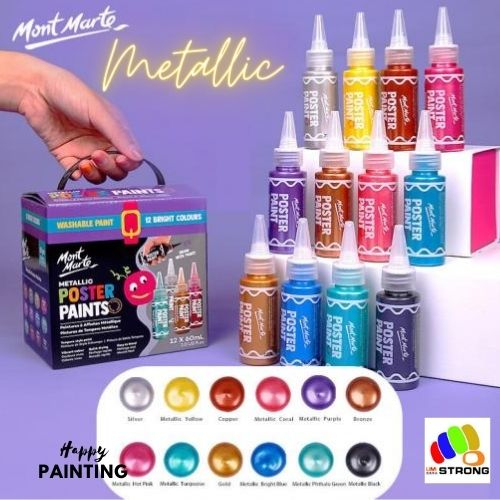 Mont Marte Metallic/Fluro Poster Paints 6pc/12pc x 60ml | Shopee Singapore